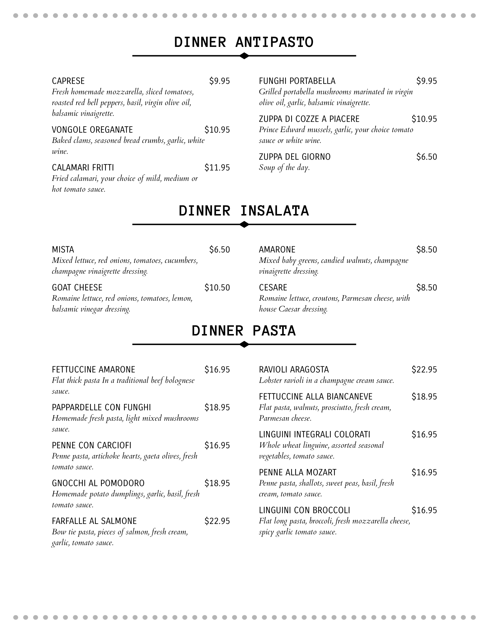 Dinner Menu – Amarone Ristorante | Authentic Italian Cuisine in Teaneck ...