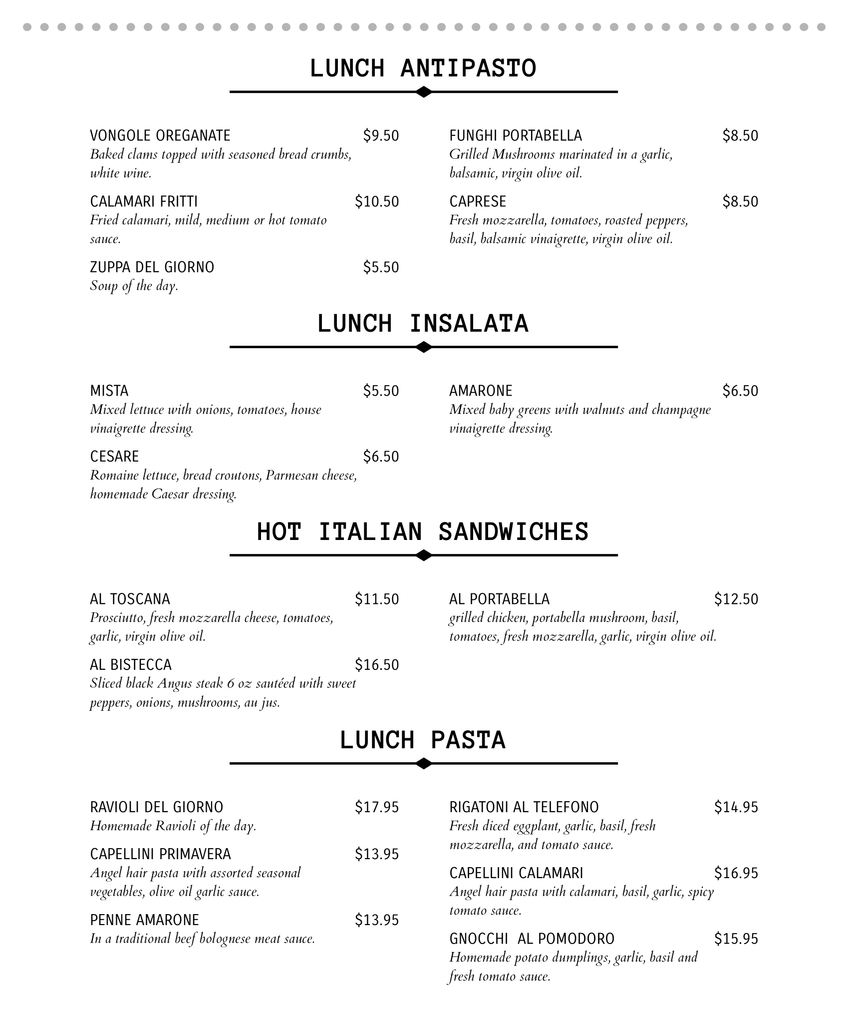 Lunch Menu – Amarone Ristorante | Authentic Italian Cuisine in Teaneck ...