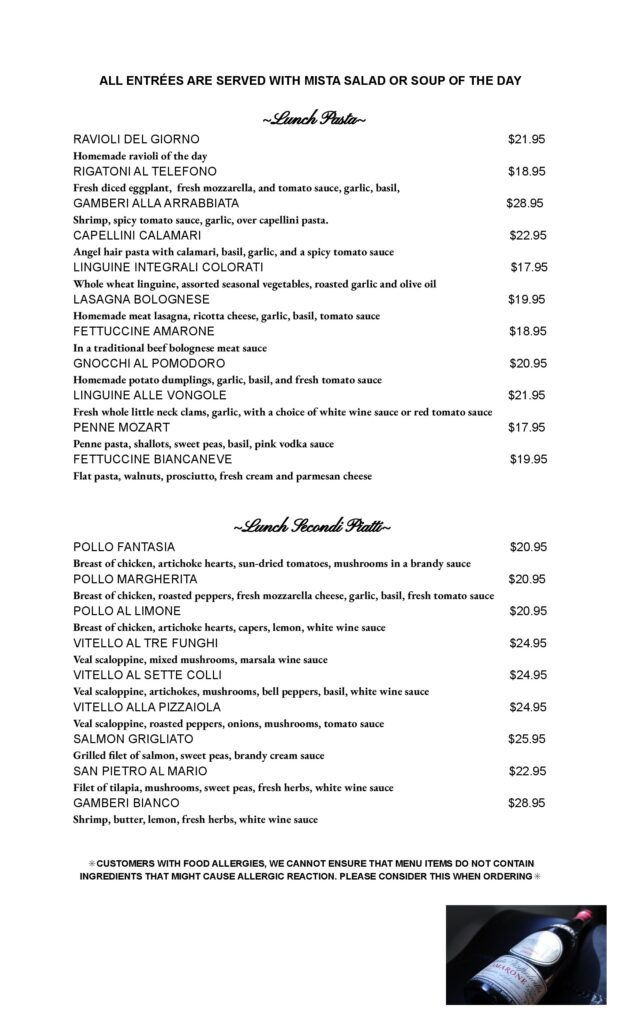 Lunch Menu - Amarone Ristorante | Authentic Italian Cuisine in Teaneck ...